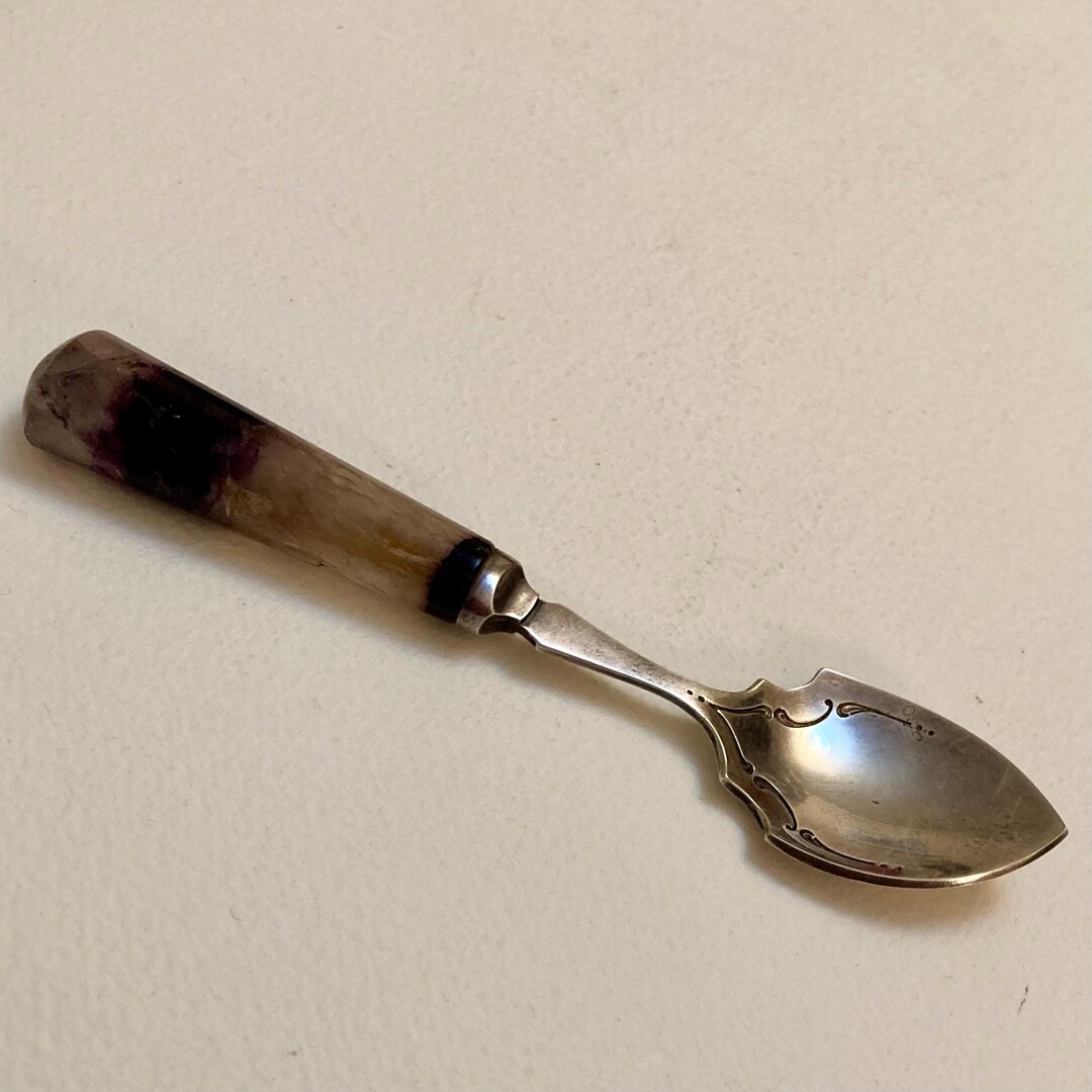 Rare Blue John Stone Mineral Handle on a Vintage E.P.N.S. Silver Plated ...