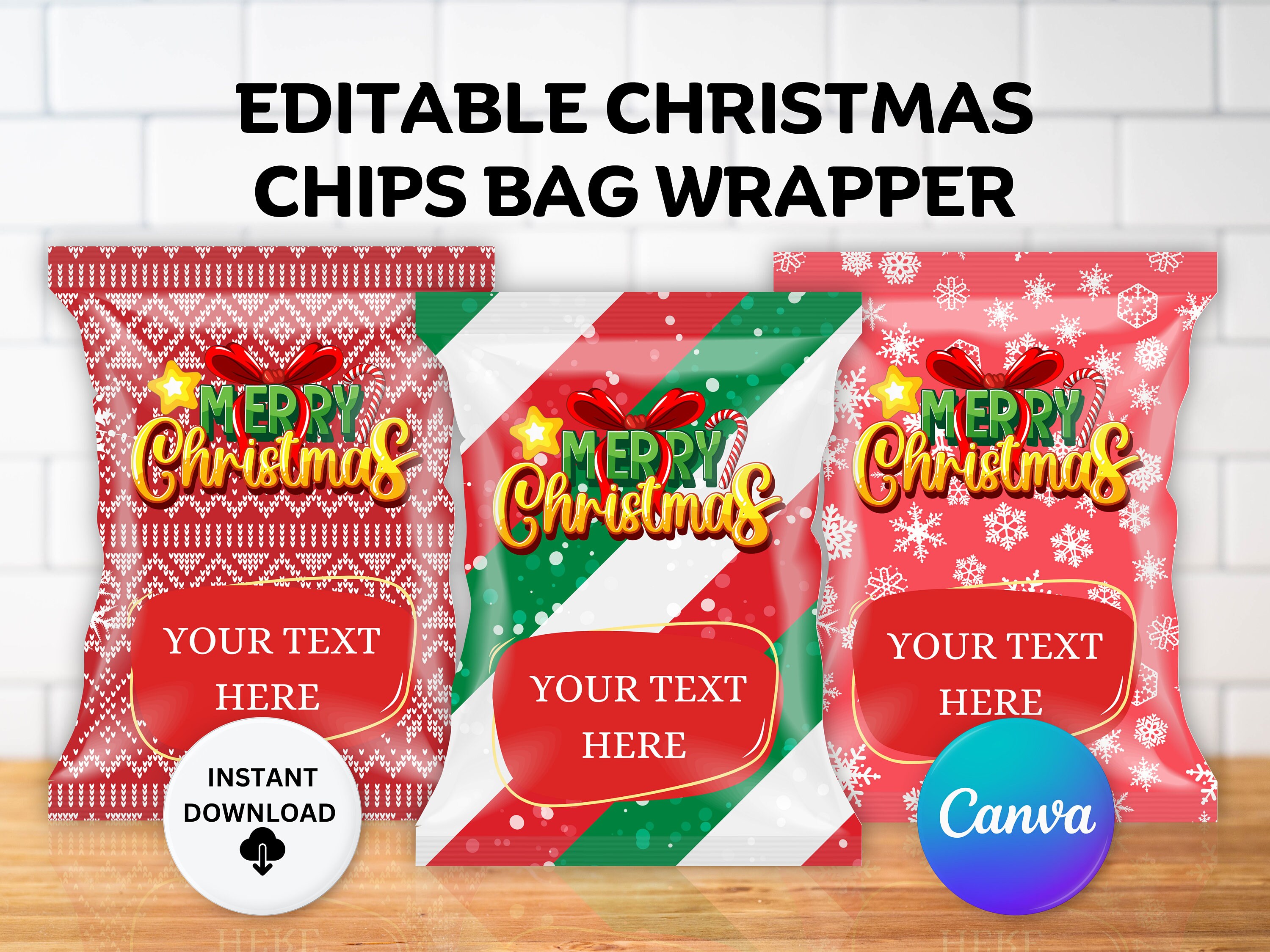 Fully Editable Christmas Chip Bag Wrapper Template for Canva,christmas ...