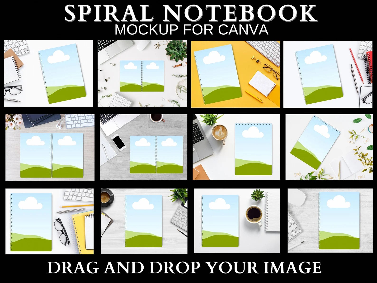 36 Spiral Notebook Mockup for Canva,notebook Mockup Editable on Canva ...