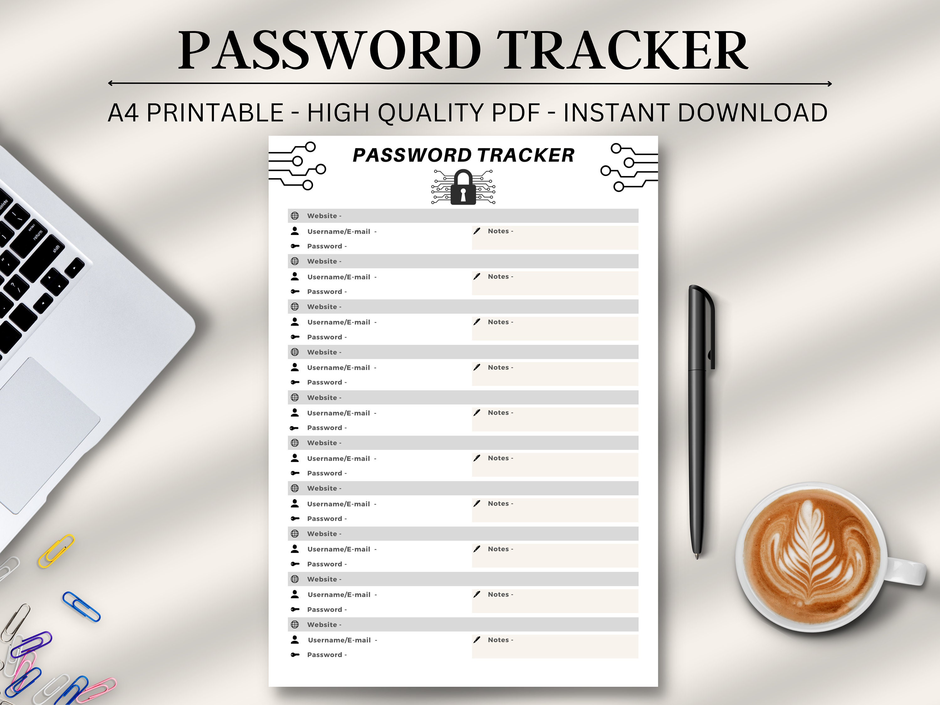 Password Tracker,printable Password Keeper,password Organizing Pdf ...