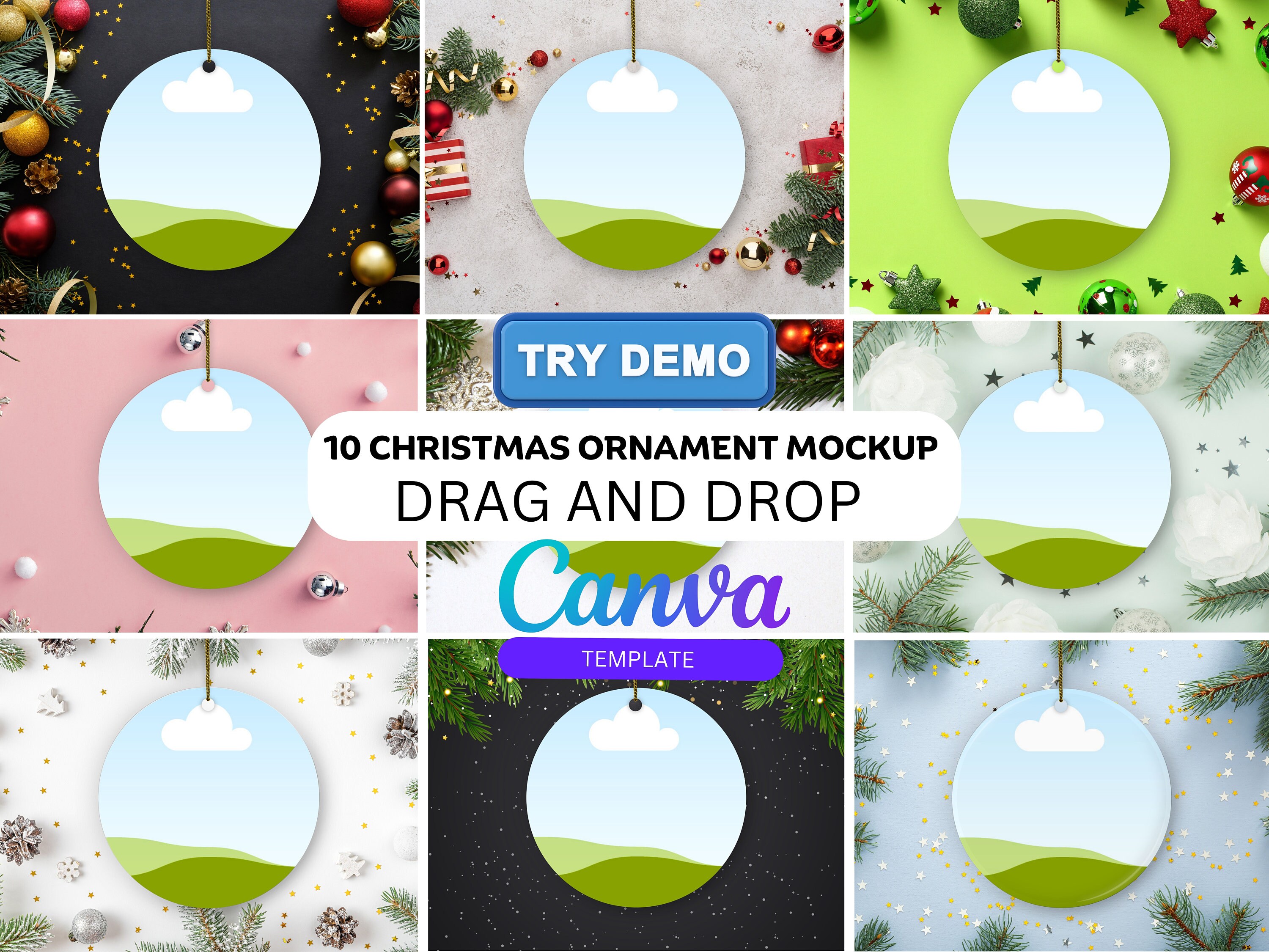 10 Christmas Ornament Mockup Bundle,christmas Ornament Mockup for Canva ...