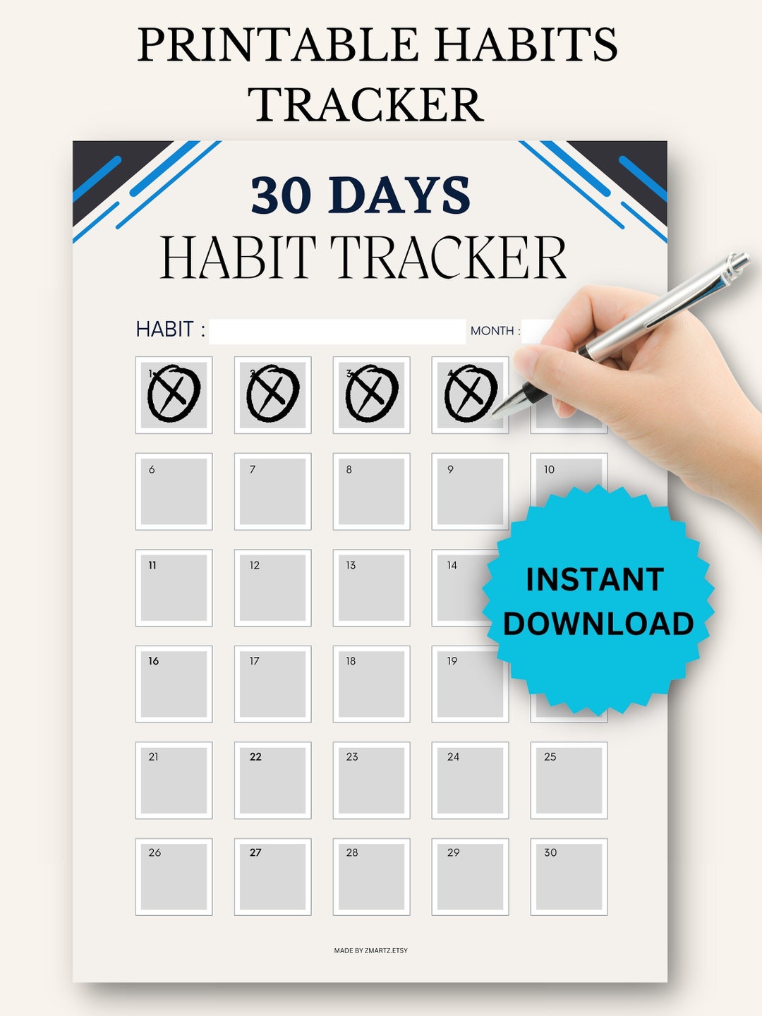 30 Days Habit Tracker Printable Habits Tracker Easy Way to - Etsy