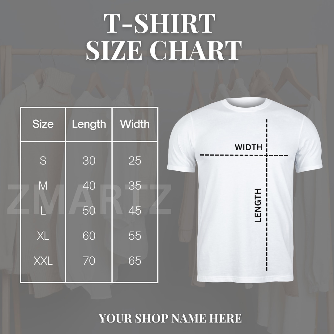 T-shirt Size Chart | Unisex Tshirt Size Chart Template for Canva ...