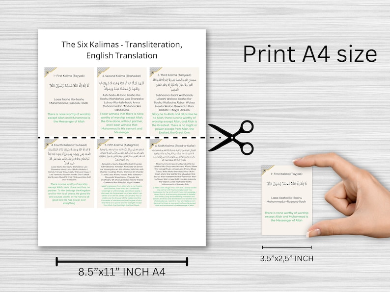 6 Kalimas Flash Cards,printable Kalimas Flash Cards for Kids,english Translation Kalimas Cards ...