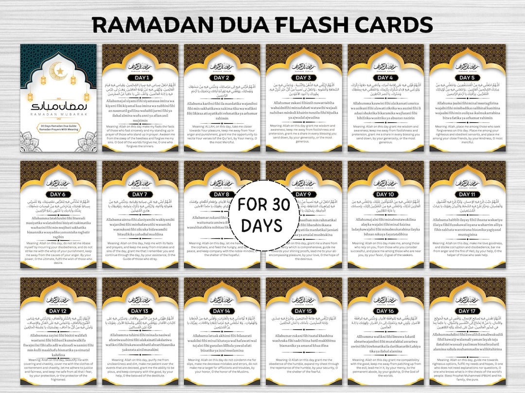 Ramadan Dua Flash Cards for 30 Days,printable Dua Flash Cards for Kids ...