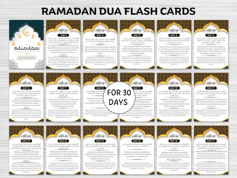 Ramadan Dua Flash Cards for 30 Days,printable Dua Flash Cards for Kids,english Translation Dua ...