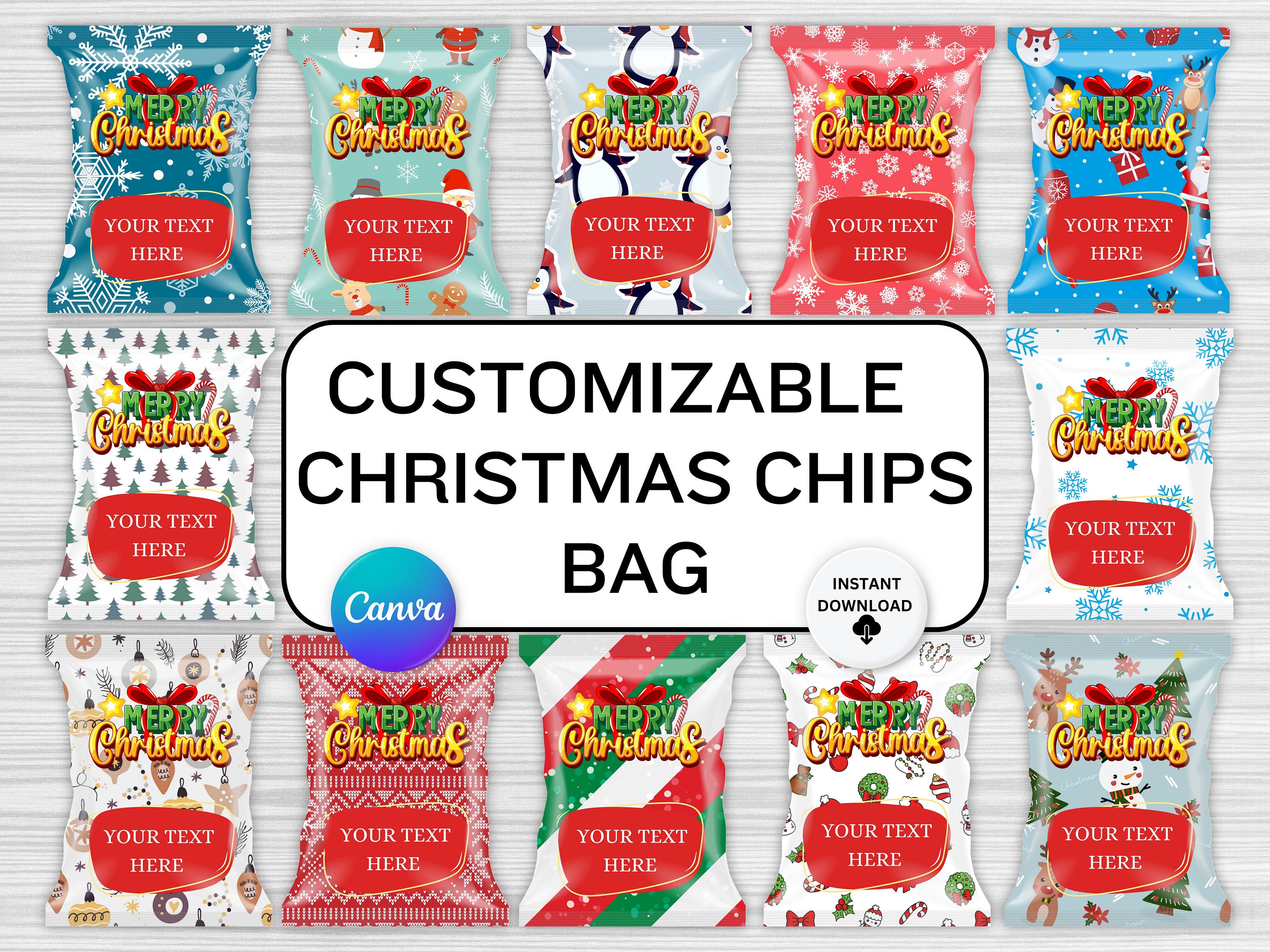 Editable Christmas Chip Bag Wrapper Template for Canva,christmas Decor ... Editable Christmas Chip Bag Wrapper Template for Canva,christmas Decor ...