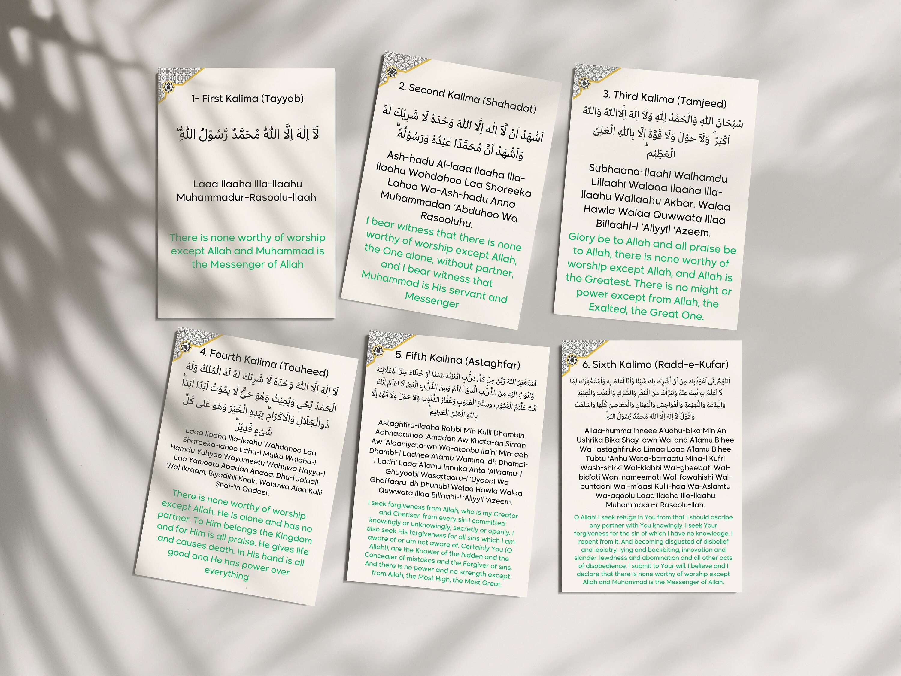 6 Kalimas Flash Cards,printable Kalimas Flash Cards for Kids,english ...