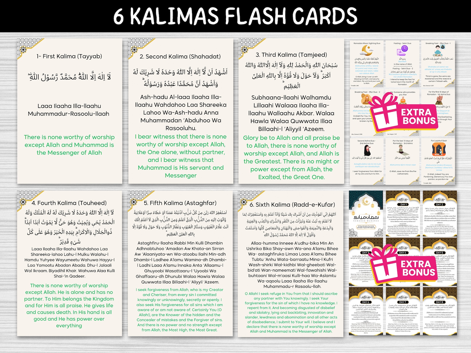 6 Kalimas Flash Cards,printable Kalimas Flash Cards for Kids,english ...