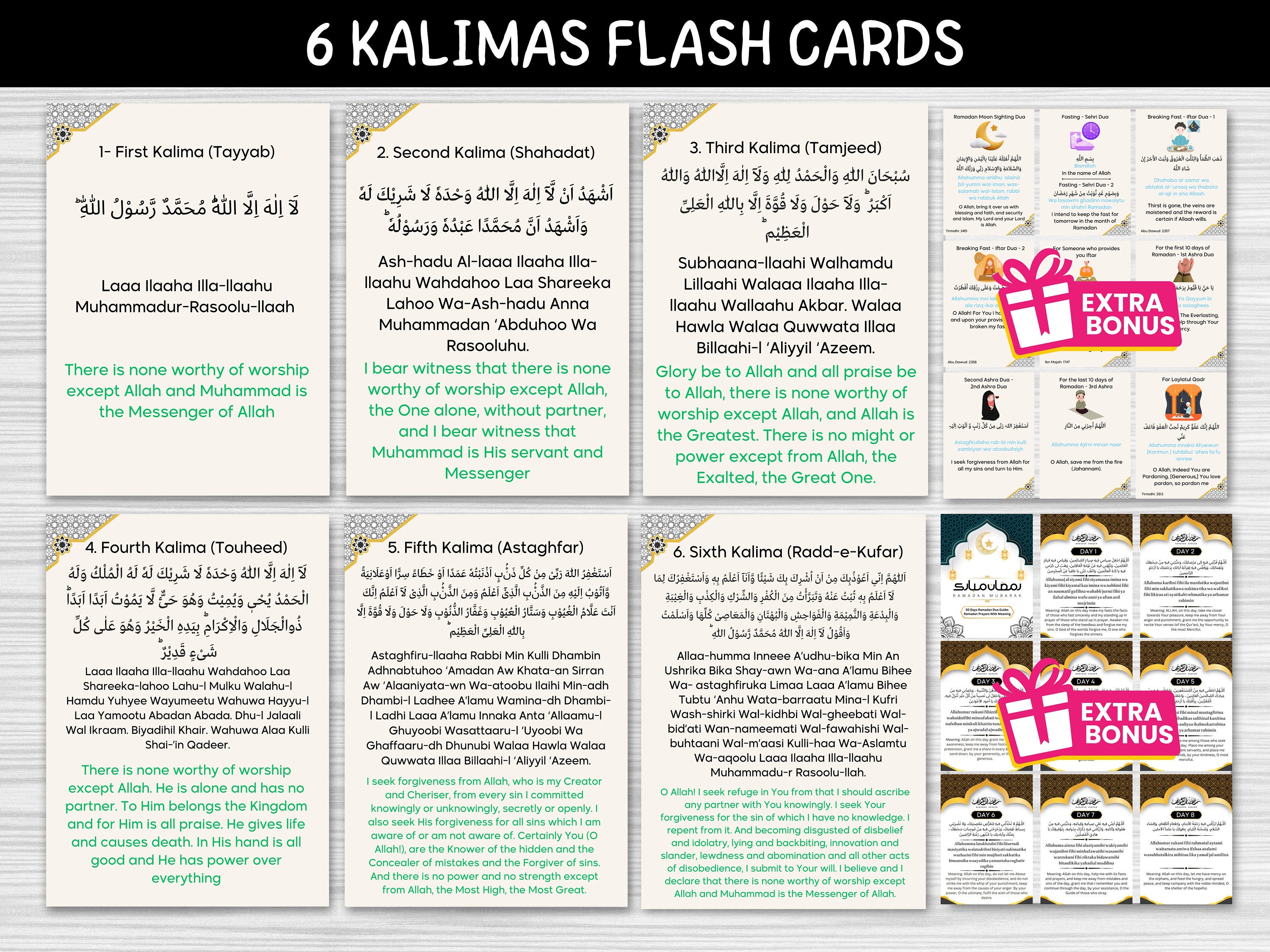 6 Kalimas Flash Cards,printable Kalimas Flash Cards for Kids,english ...