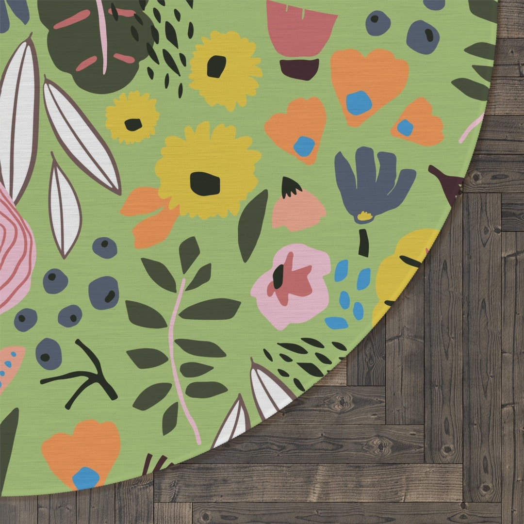 Stylish, Modern, Unique, Lively Mint Round Rug; Botanical in Lime Green ...