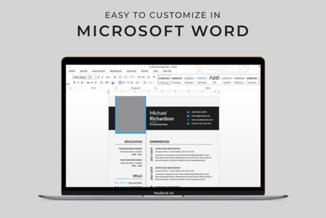 Creative Modern Resume Word Template Professional Resume - Etsy