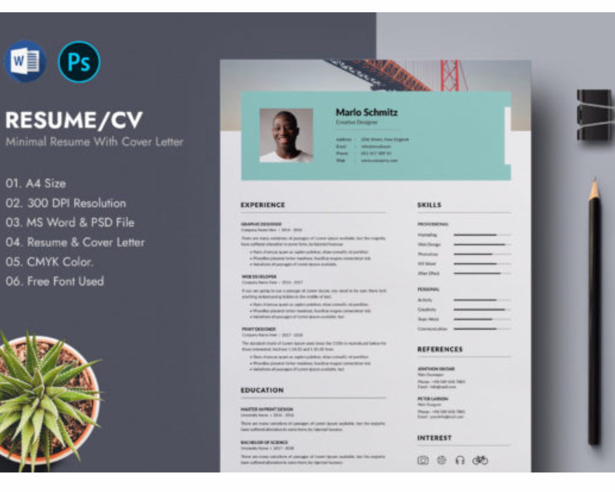 Modern Resume Word Template Design, Professional Resume Template Word ...
