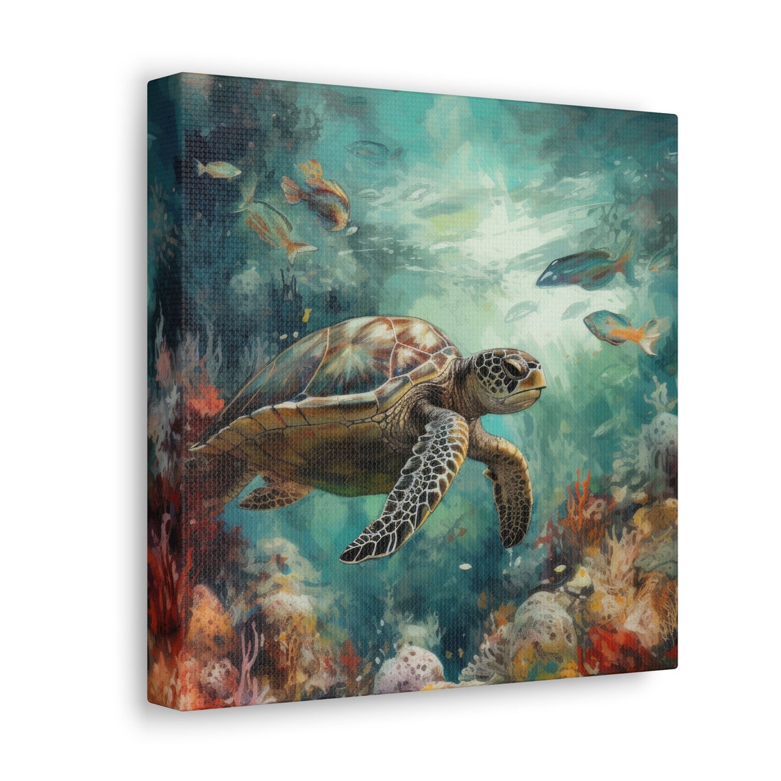Sea Turtle Swimming in the Ocean, Nature Wall Art, Modern Art, Canvas ...