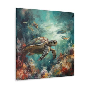 Sea Turtle Swimming in the Ocean, Nature Wall Art, Modern Art, Canvas ...