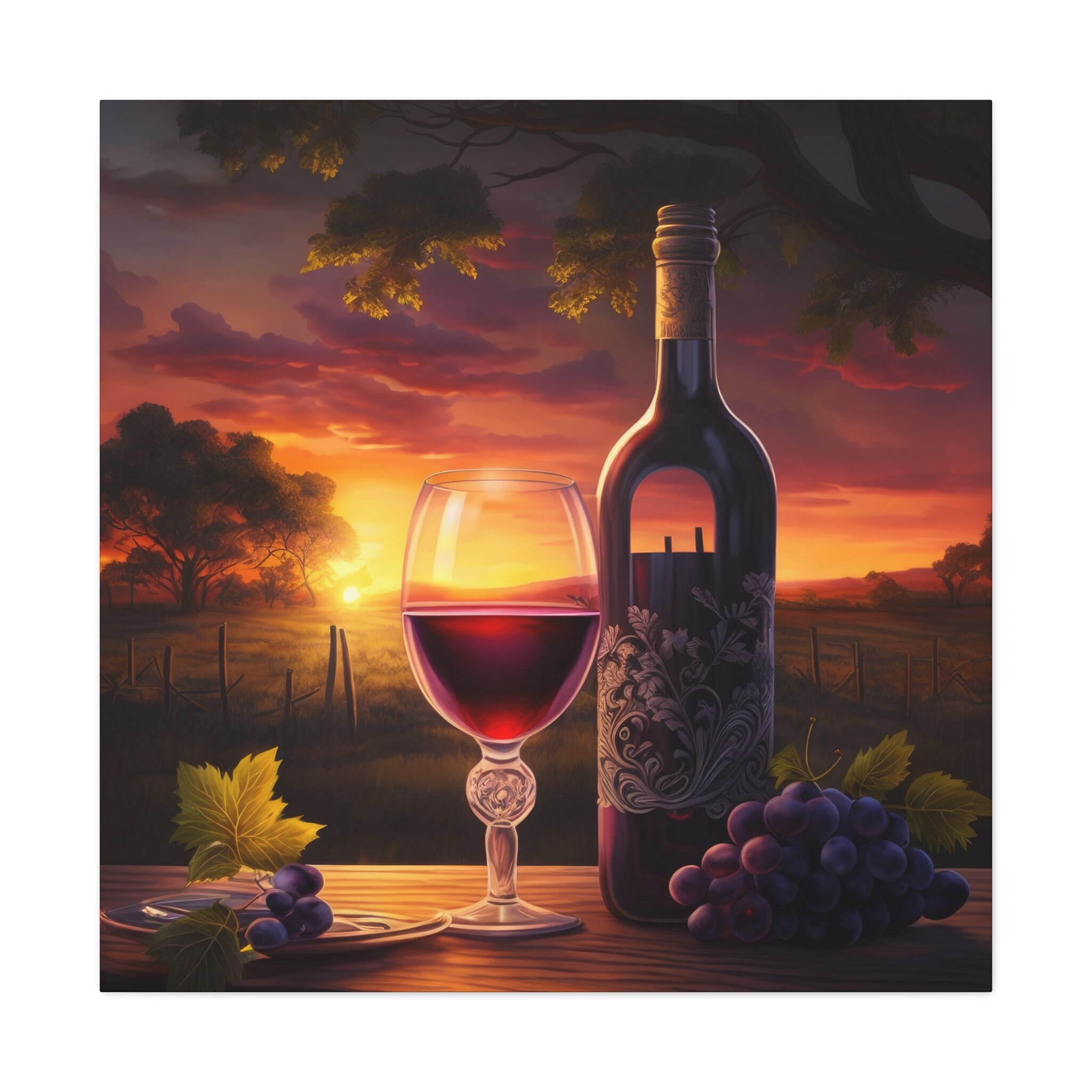 Vineyard at Sunset, Wine Wall Art, Modern Art, Canvas Print, Abstract ...