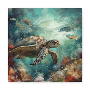 Sea Turtle Swimming in the Ocean, Nature Wall Art, Modern Art, Canvas ...