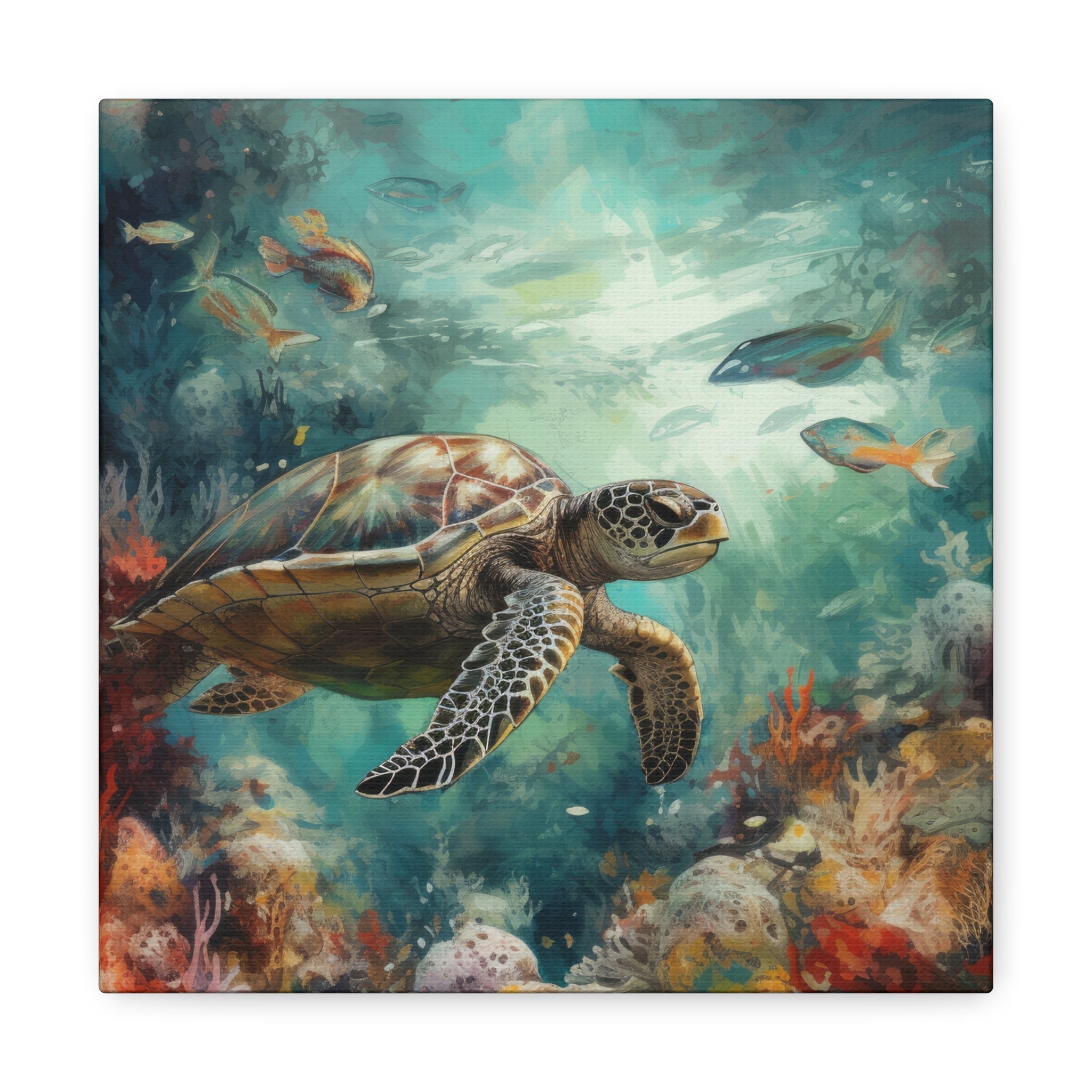 Sea Turtle Swimming in the Ocean, Nature Wall Art, Modern Art, Canvas ...