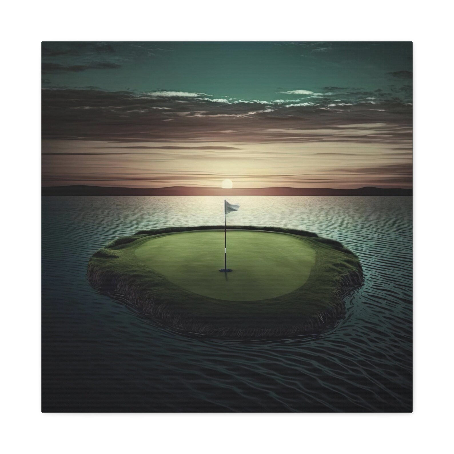 Hole in One - Golf Wall Art, Sunset Wall Art, Lake Painting, Modern Art ...