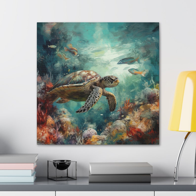 Sea Turtle Swimming in the Ocean, Nature Wall Art, Modern Art, Canvas ...