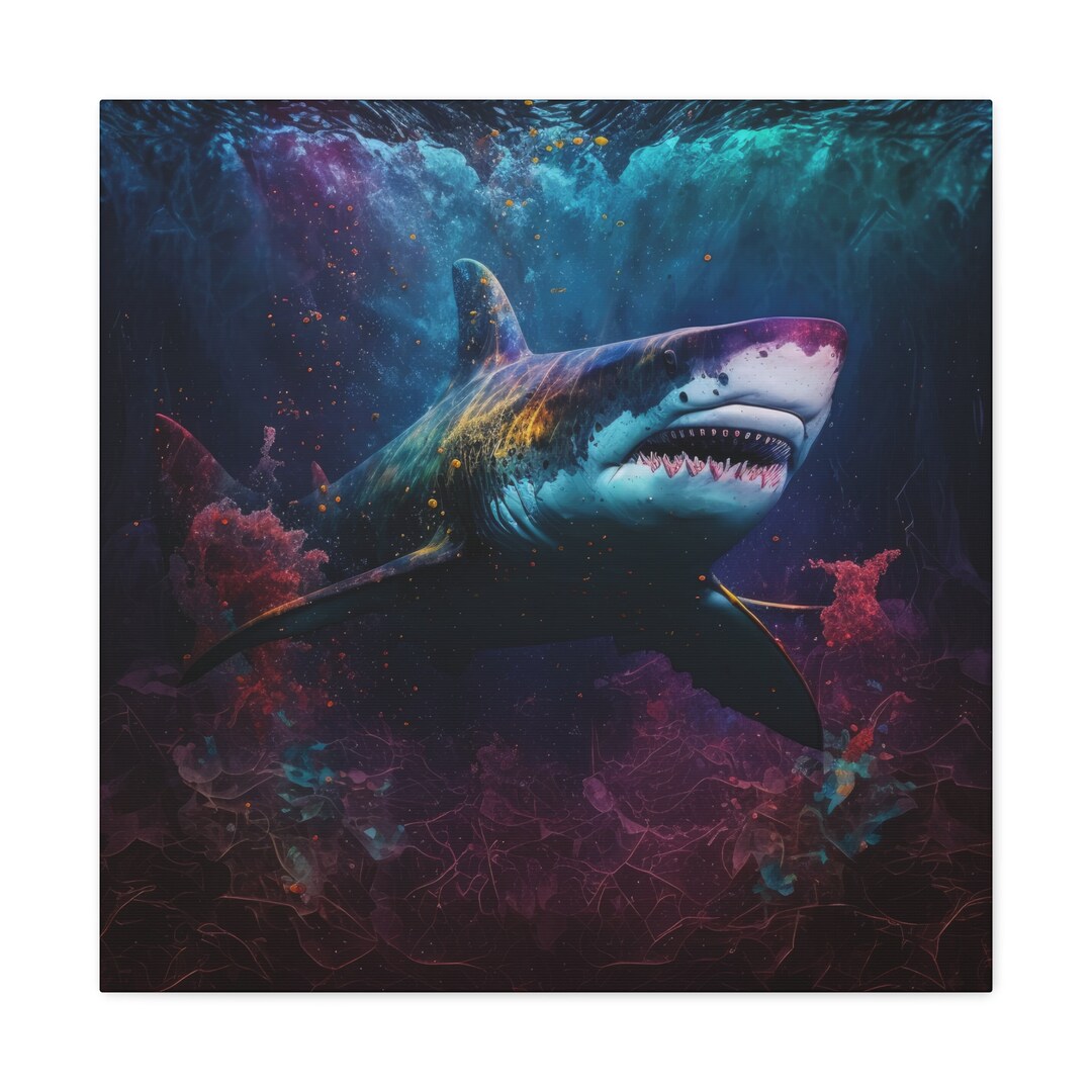 Shark Wall Art, Ocean Wall Art, Colorful Painting, Modern Art, Canvas ...
