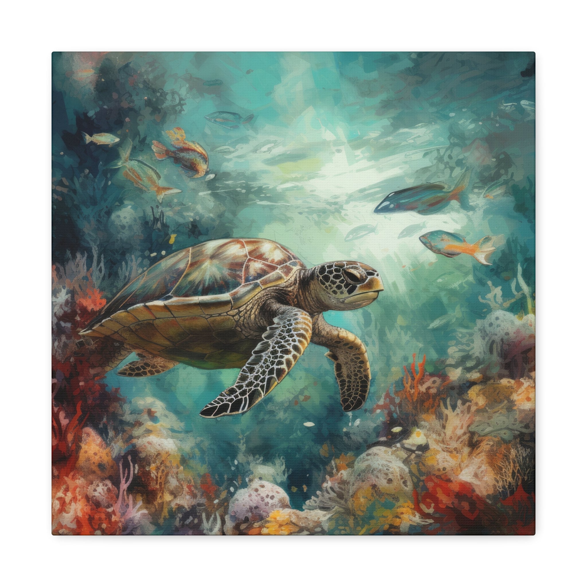 Sea Turtle Swimming in the Ocean, Nature Wall Art, Modern Art, Canvas ...