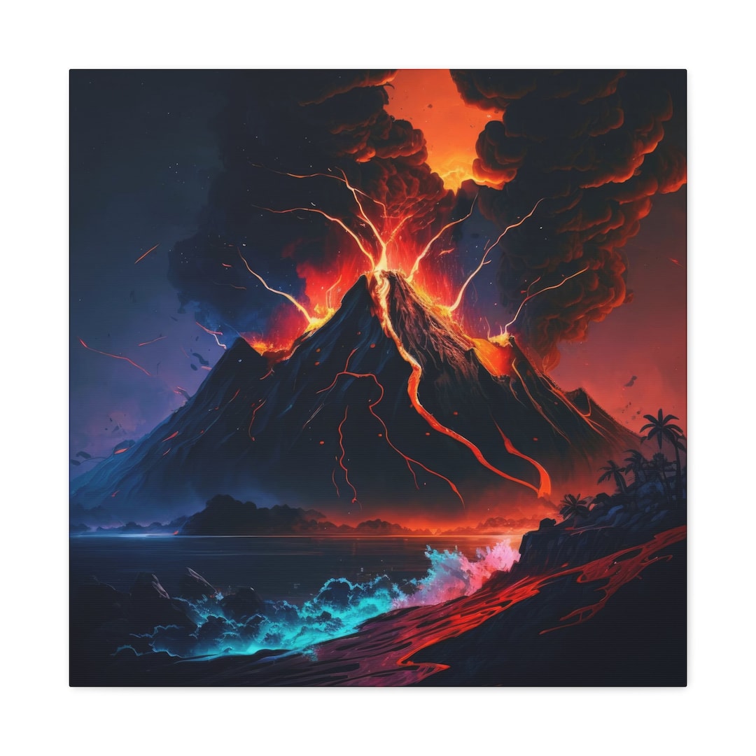 The Volcano's Wrath - Volcano Painting, Volcano Wall Art, Lava Wall Art ...