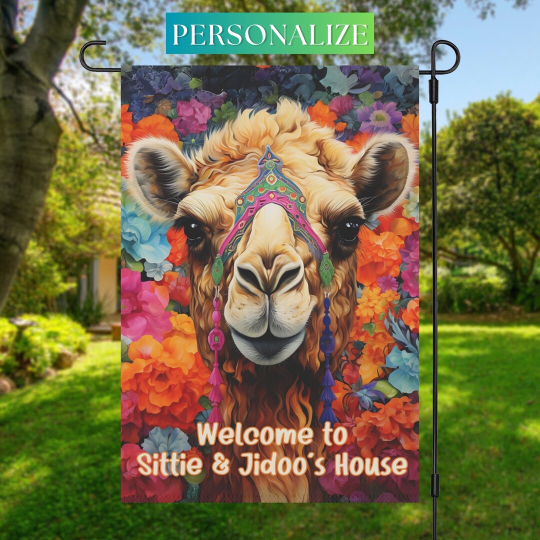 Personalized Arabic Camel Flag, Welcome Flag With Custom Arabic Names ...
