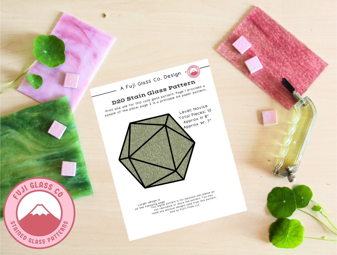 D20 Polyhedral Dice Stained Glass Pattern, Digital Download PDF Dnd ...