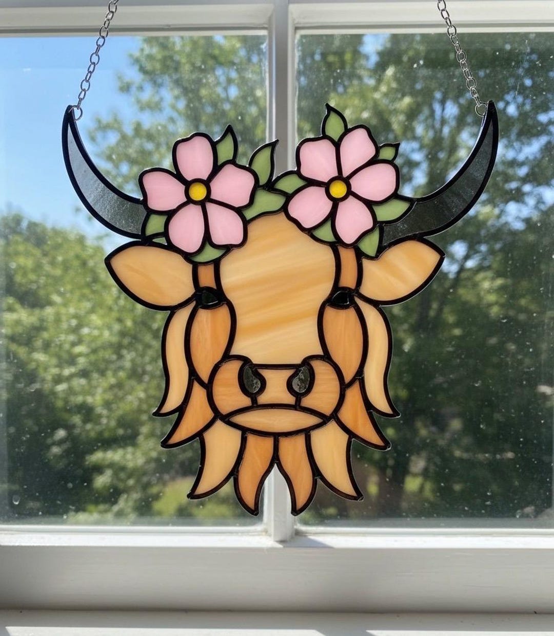 Scottish Highland Floral Cattle Stained Glass Pattern, Digital Download ...