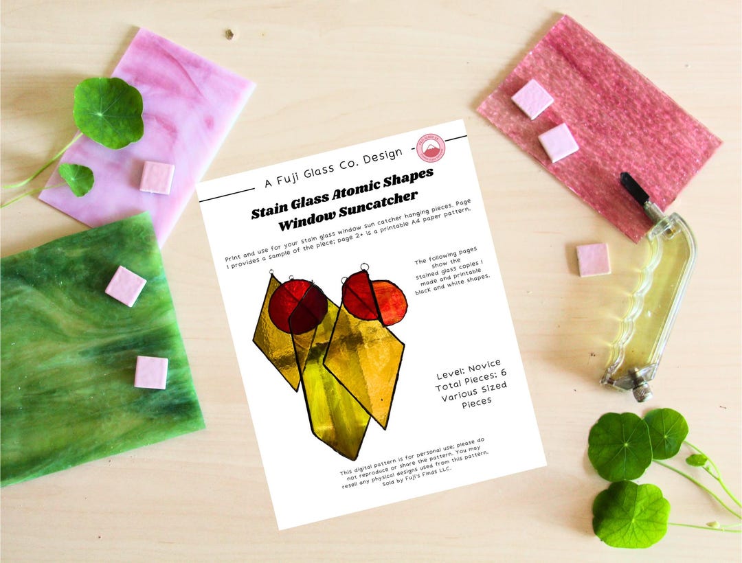 Mid Century Stained Glass Hanging Window Stain Glass Pattern MCM Shapes ...