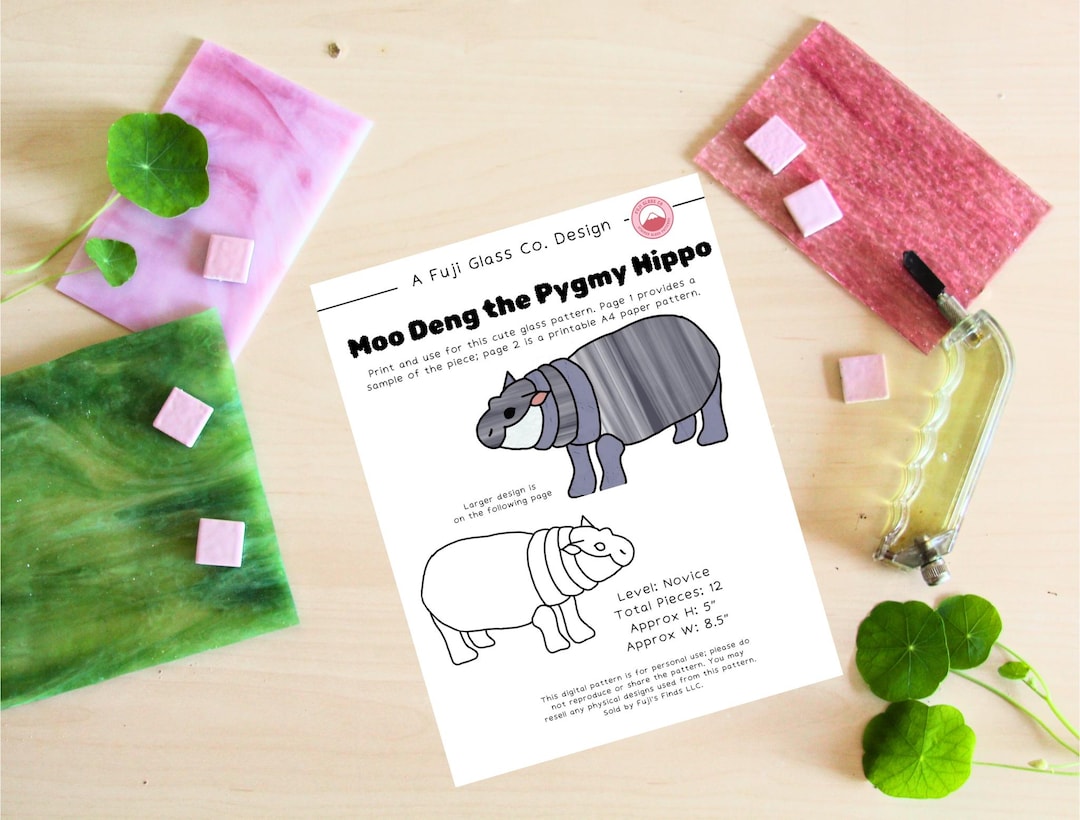 Moo Deng Pygmy Hippo Stain Glass Pattern, Digital Download PDF Moo Dang ...
