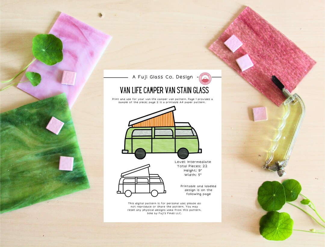 Van Life Stain Glass Pattern Camper Van Pattern Bus Westie Stained ...