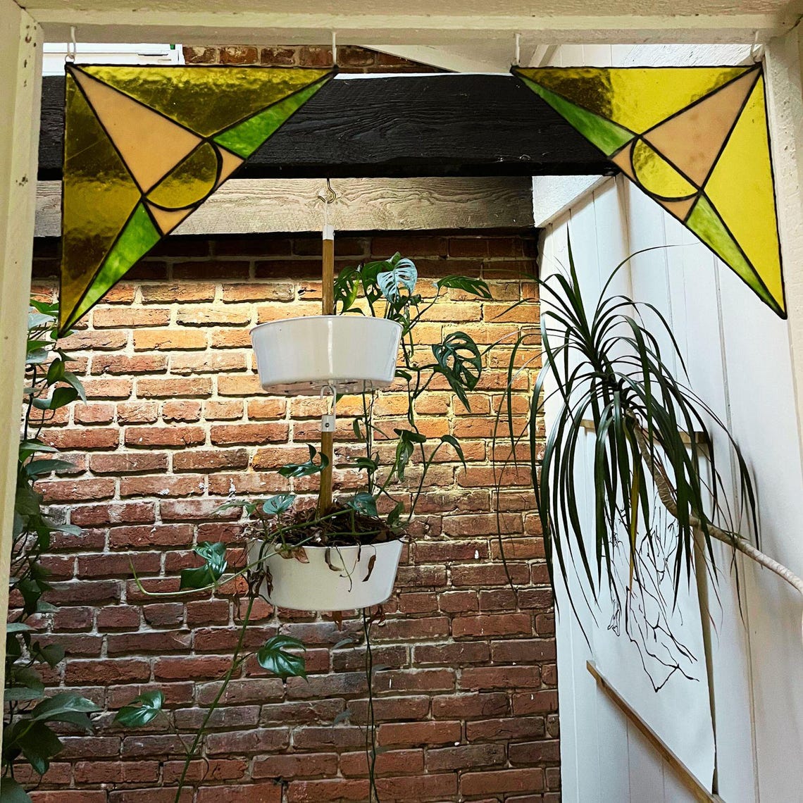 Mid Century Stain Glass Pattern Corner Piece Pattern Art Deco Design ...