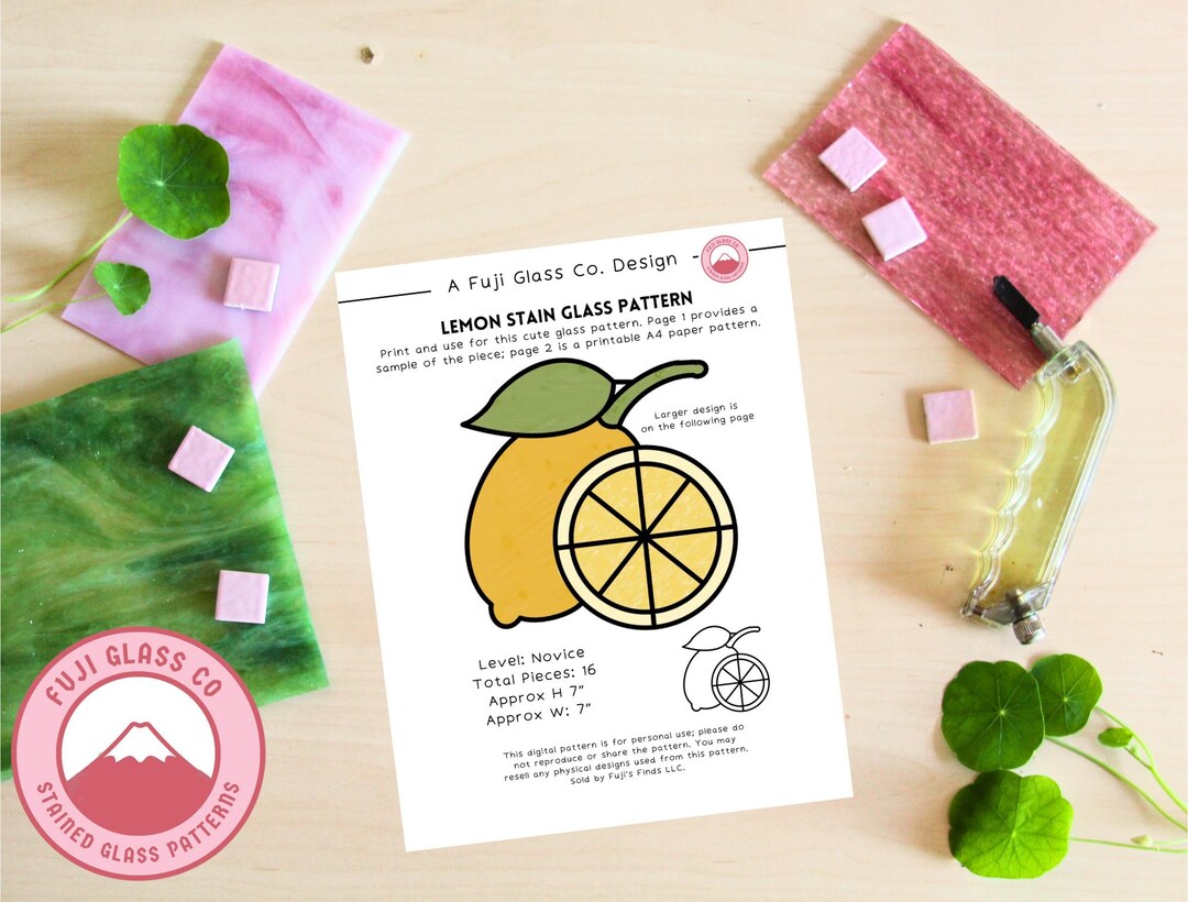 Lemon Stained Glass Pattern, Digital Download PDF Trendy Lemons Citrus ...