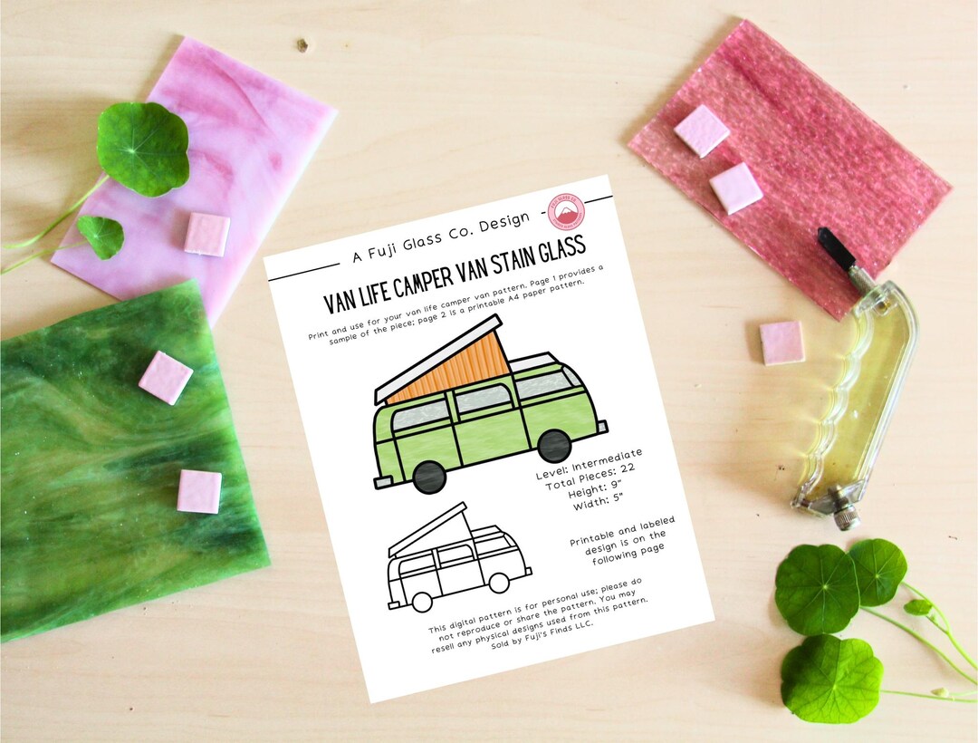 VW Bus Stain Glass Pattern Camper Van Life Westfalia Pattern, Digital ...