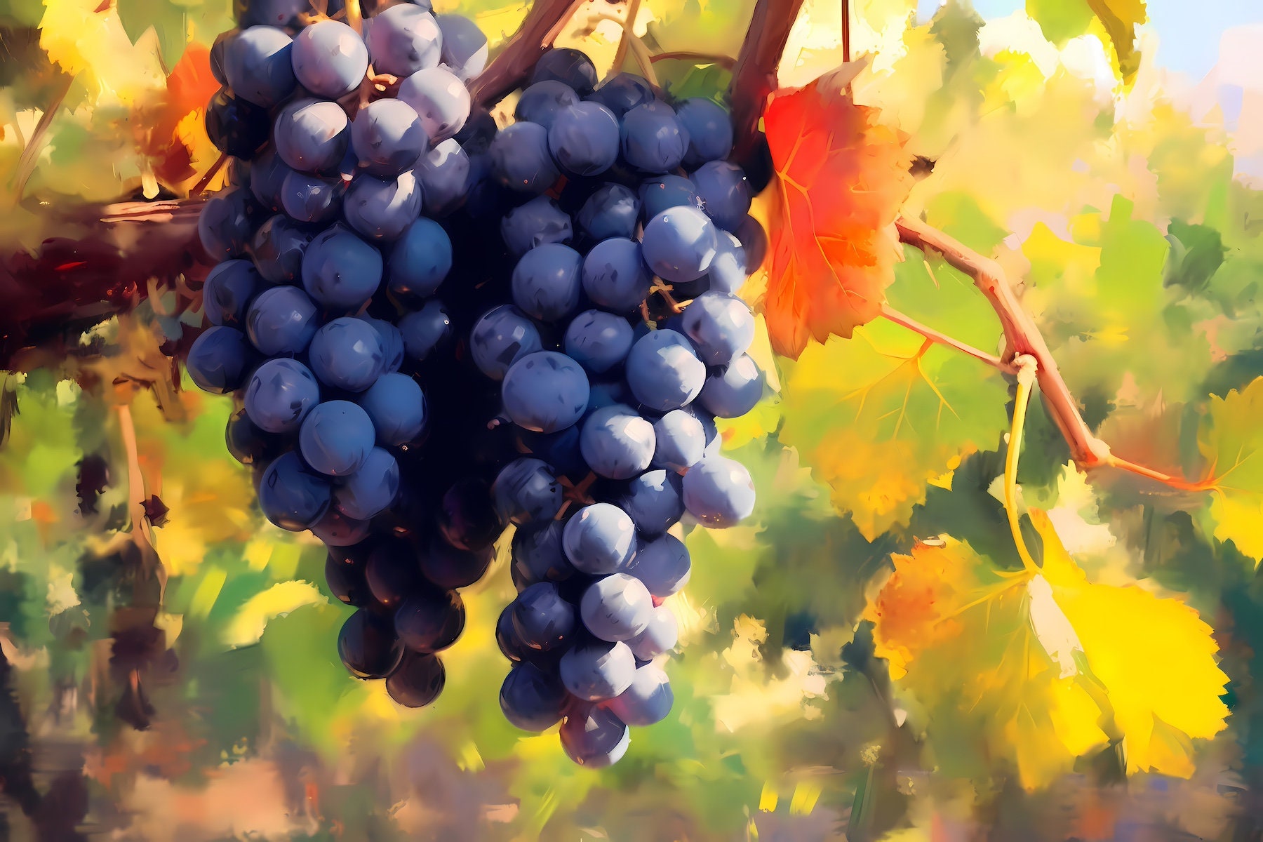 Modern Grapes in Grapevine Art Digital Scan - Etsy