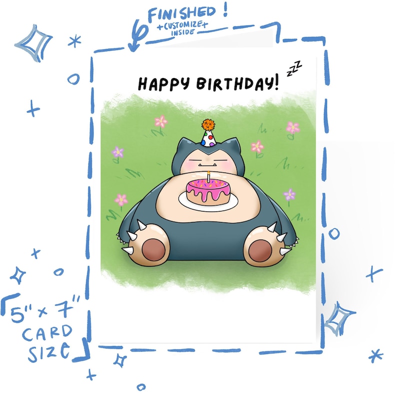 PRINTABLE Snorlax Birthday Card Instant Download Printable Card ...
