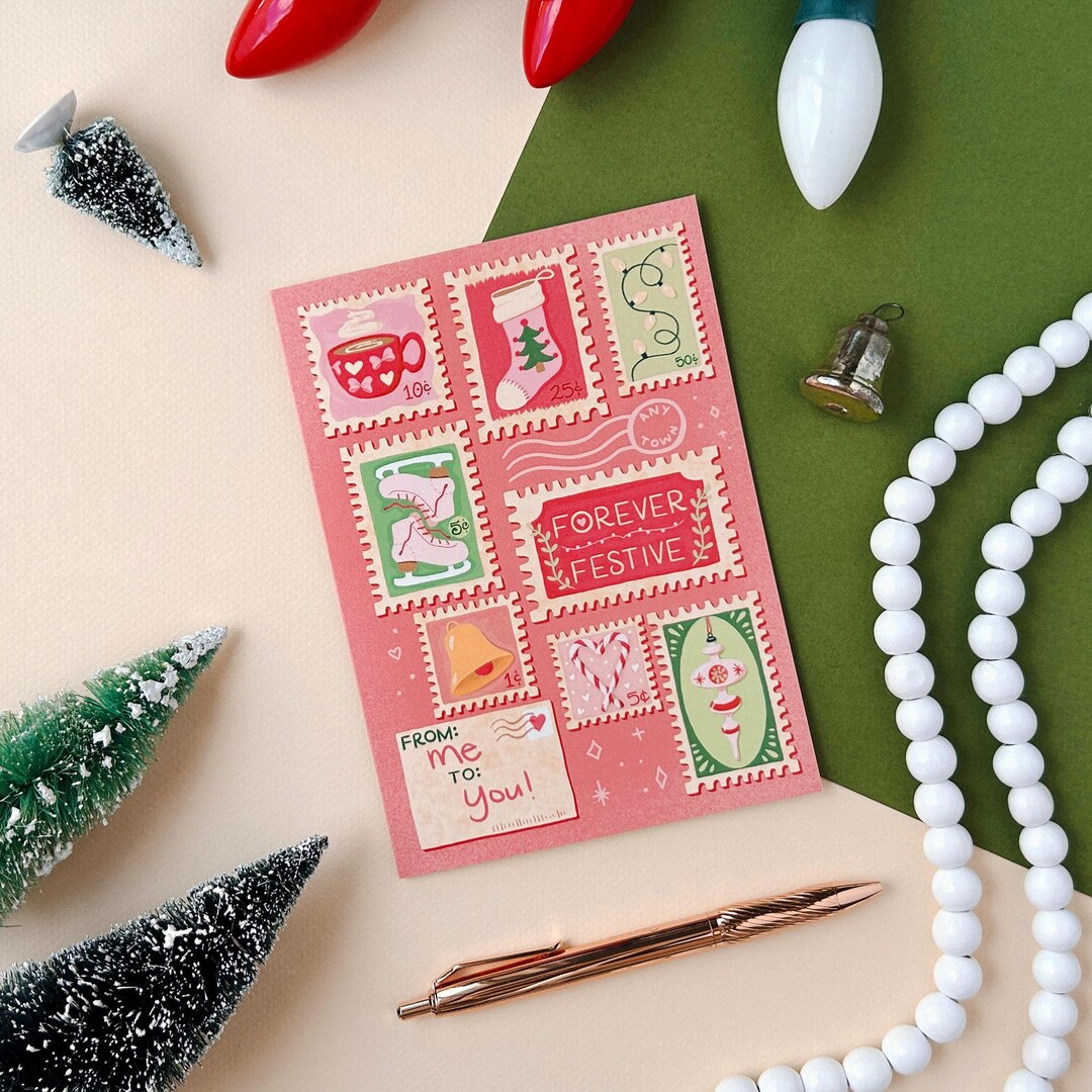 Hand-drawn Holiday Stamp Greeting Card Pack | Cozy Christmas Winter Art ...