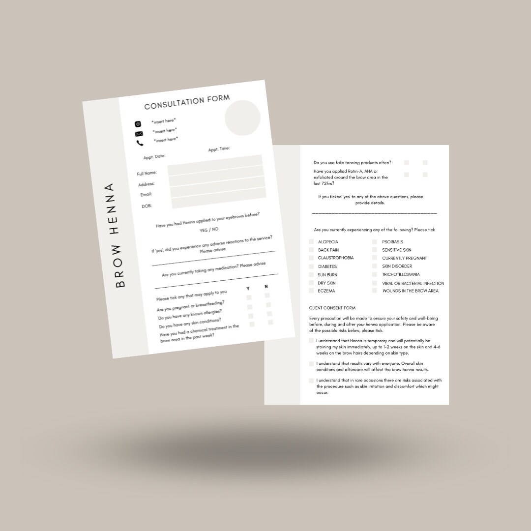 Brow Henna, Consultation Form, Digital Download, Beauty Forms, Client ...