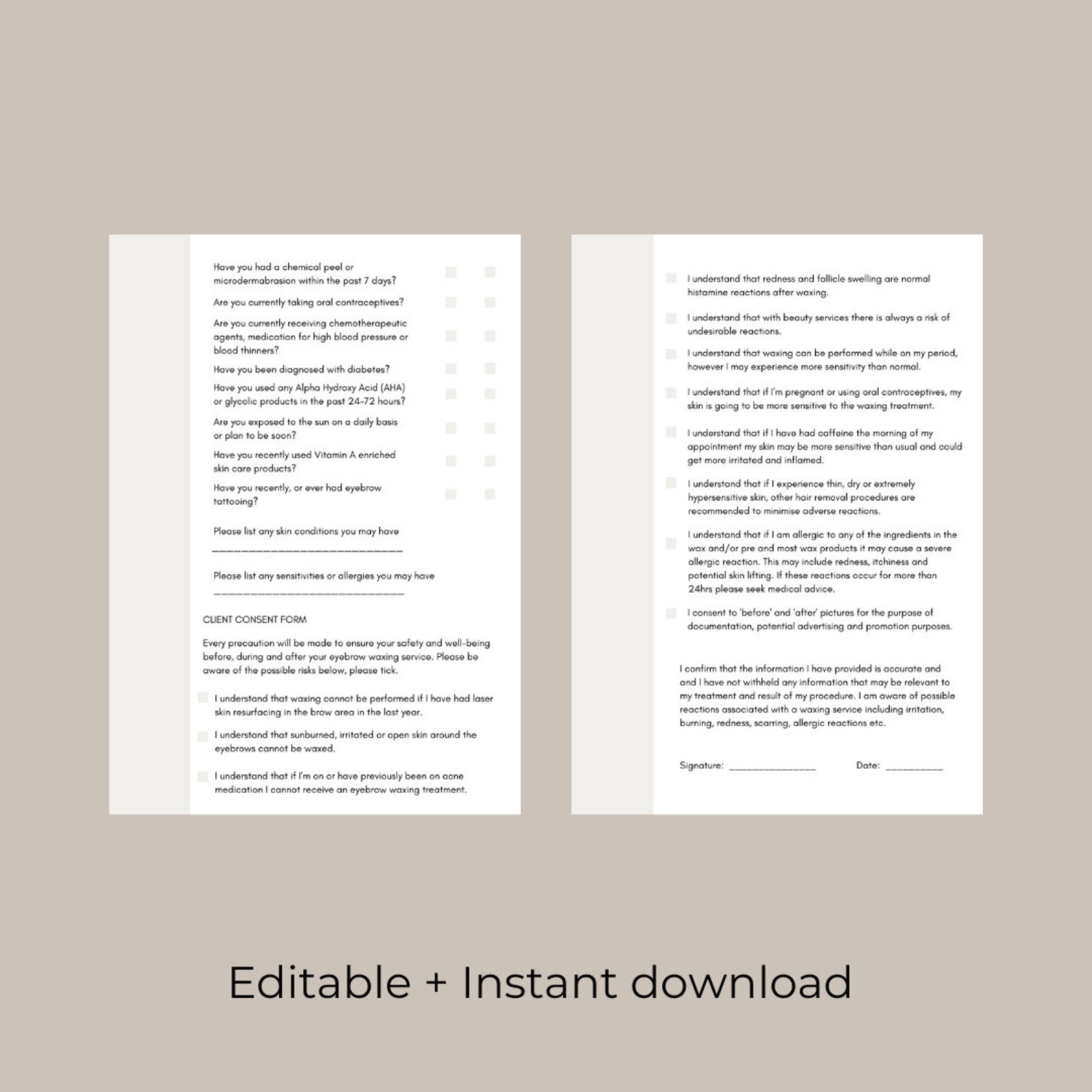 Brow Wax, Consultation Form, Digital Download, Beauty Forms, Client ...