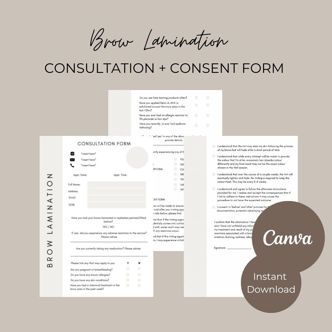 Eyebrow Lamination, Consultation Form, Digital Download, Beauty Forms ...