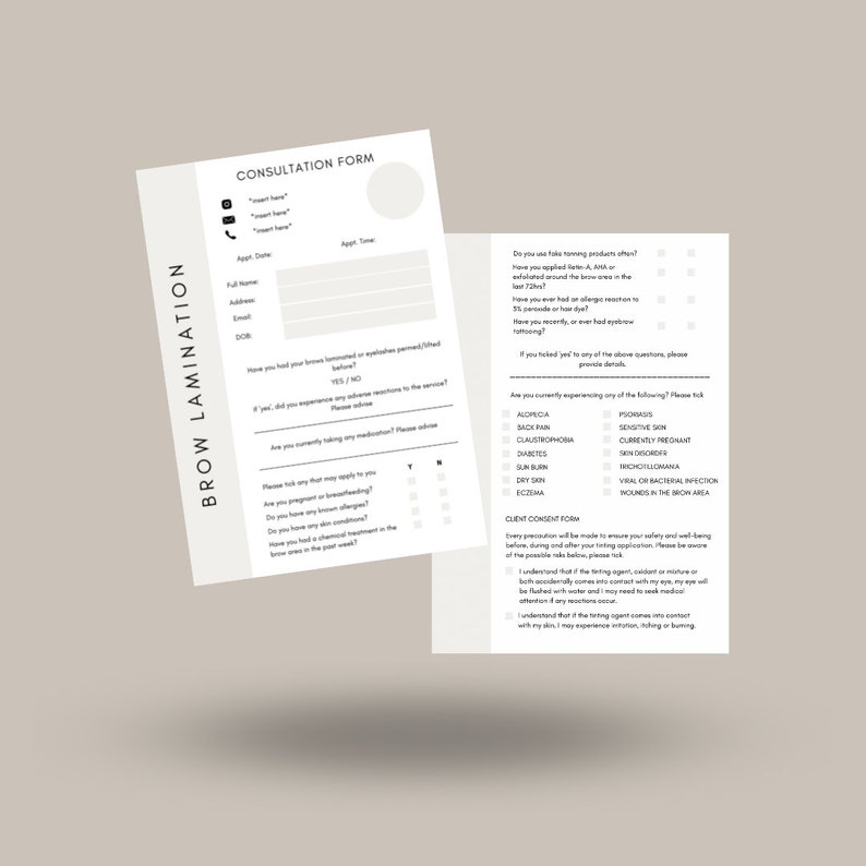 Eyebrow Lamination, Consultation Form, Digital Download, Beauty Forms ...