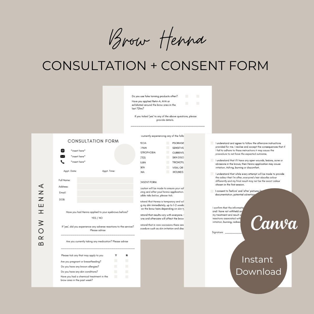 Brow Henna, Consultation Form, Digital Download, Beauty Forms, Client ...