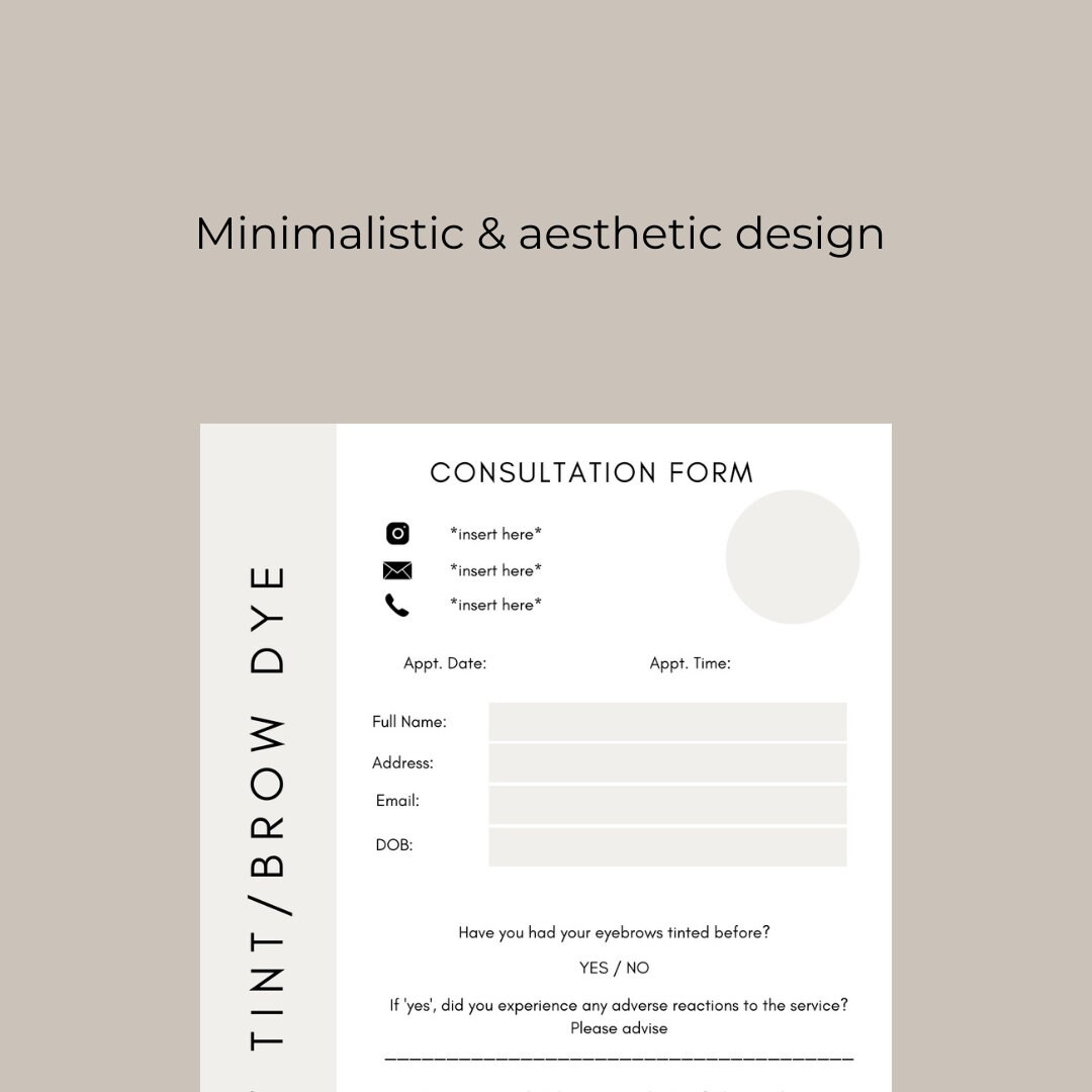 Brow Tint, Brow Dye, Consultation Form, Digital Download, Beauty Forms ...