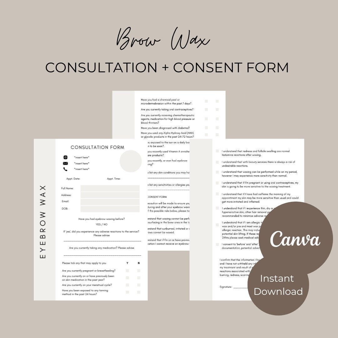 Brow Wax, Consultation Form, Digital Download, Beauty Forms, Client ...
