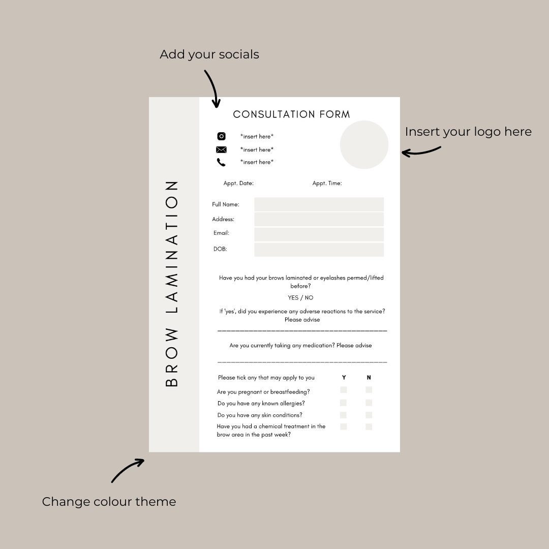 Eyebrow Lamination, Consultation Form, Digital Download, Beauty Forms ...