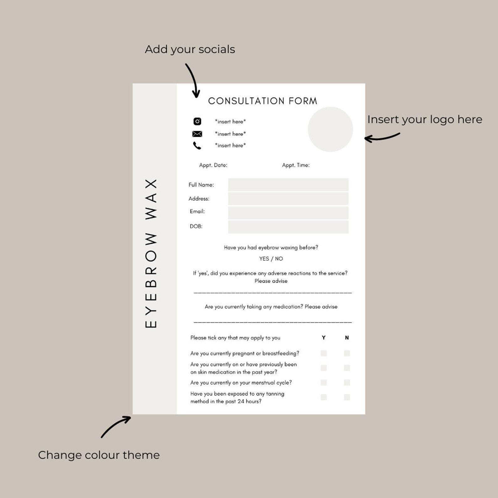 Brow Wax, Consultation Form, Digital Download, Beauty Forms, Client ...