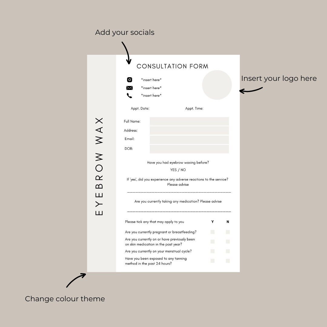 Brow Wax, Consultation Form, Digital Download, Beauty Forms, Client ...