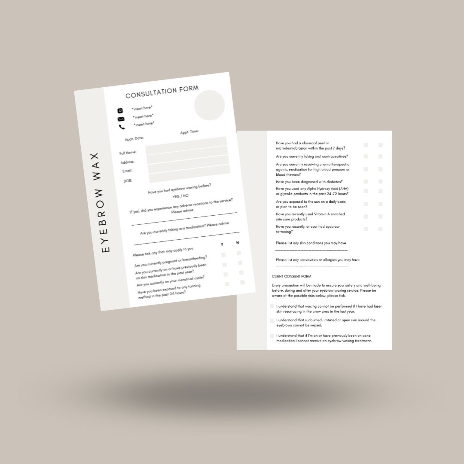 Brow Wax Consultation Form Digital Download Beauty Forms - Etsy